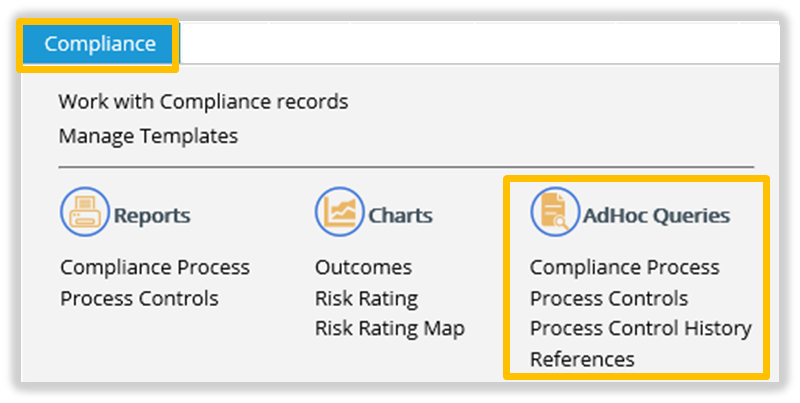 Compliance Adhoc Queries menu options Compliance Adhoc Queries menu options